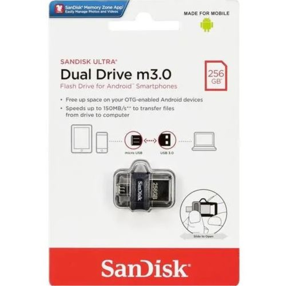 SanDisk 256GB Ultra Dual Drive USB 3.0 & Micro USB Flash Drive - Ultra ...