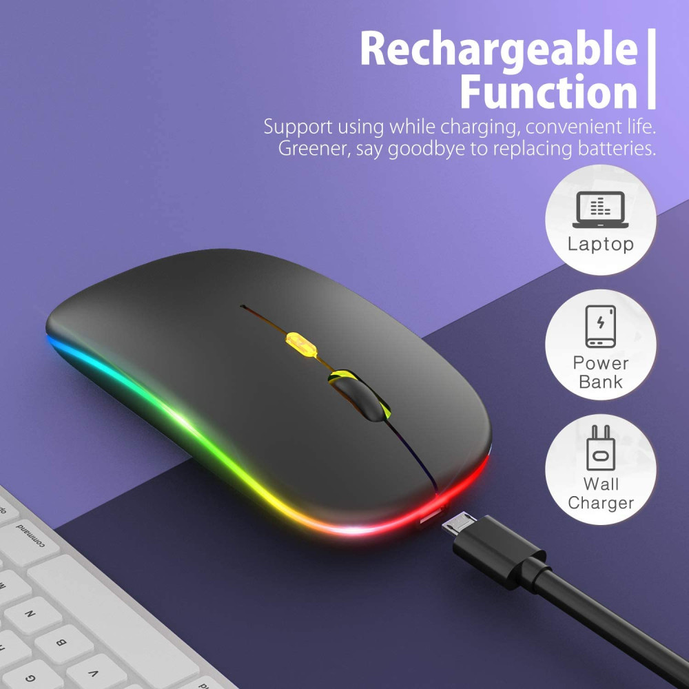 W10 LED Wireless Mouse, Rechargeable Silent Mouse 2.4G Optical Office ...